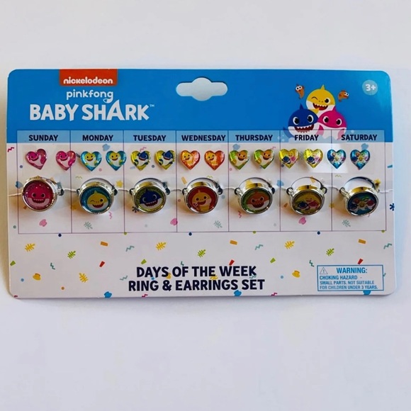 Nickelodeon | Toys | Pinkfong Baby Shark 7 Days Earrings Rings Set ...